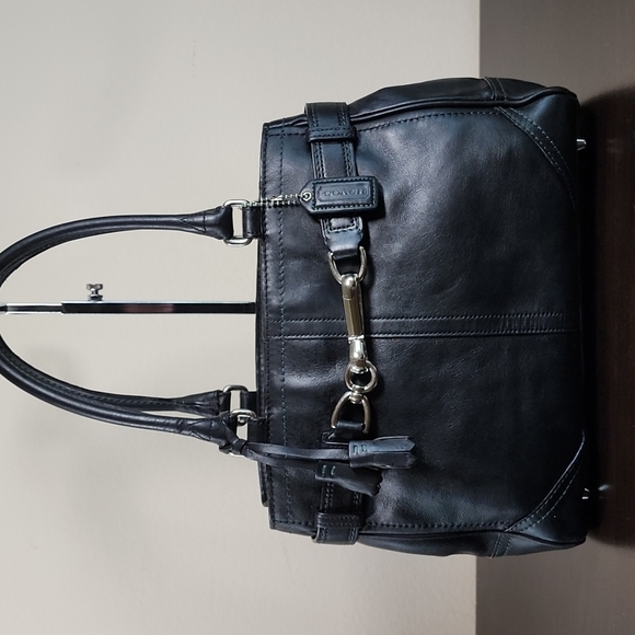 Coach | Bags | Coach Hamptons Black Leather Satchel | Poshmark